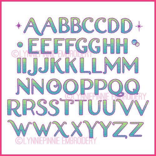 Fairytale Gradient Embroidery Font 2 Color Outlined Uppercase DIGITAL ...
