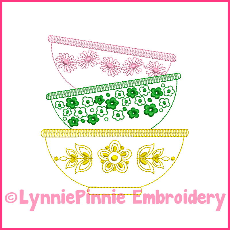 Colorwork Vintage Kitchen Bowls 2 Embroidery Design 4x4 5x7 6x10 ...