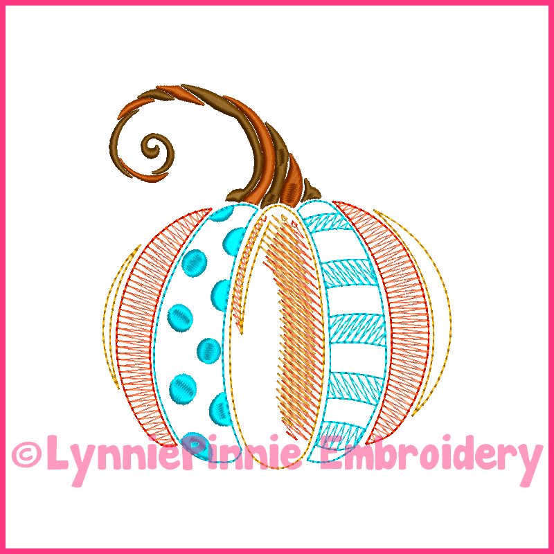Vintage Fancy Pumpkin 2 ColorWork Sketch Embroidery Design 4x4 5x7 6x10 ...