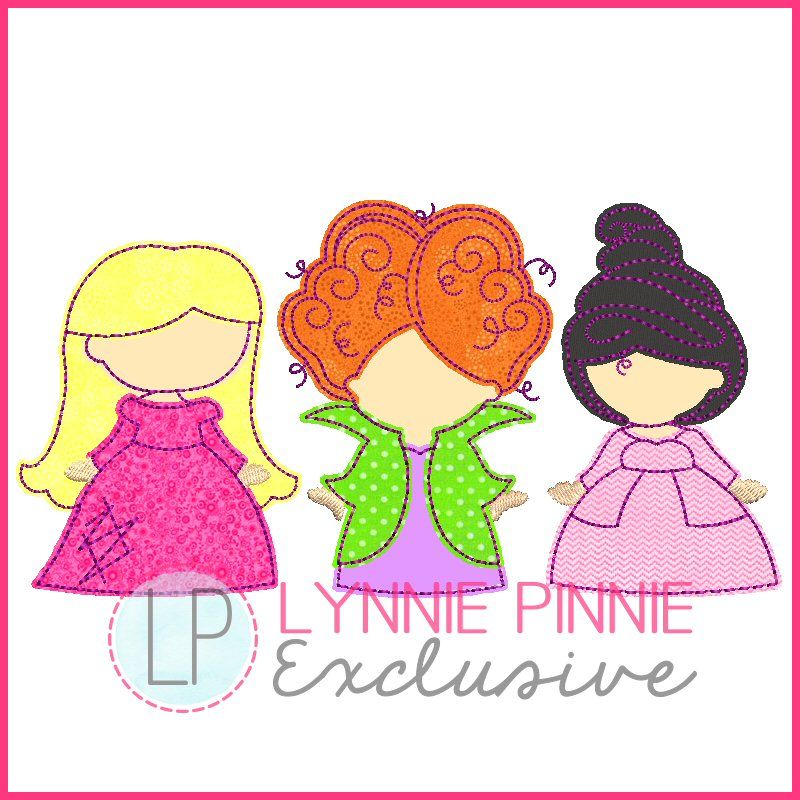 Bean Stitch Applique Witch Sisters Trio Machine Embroidery Design File ...